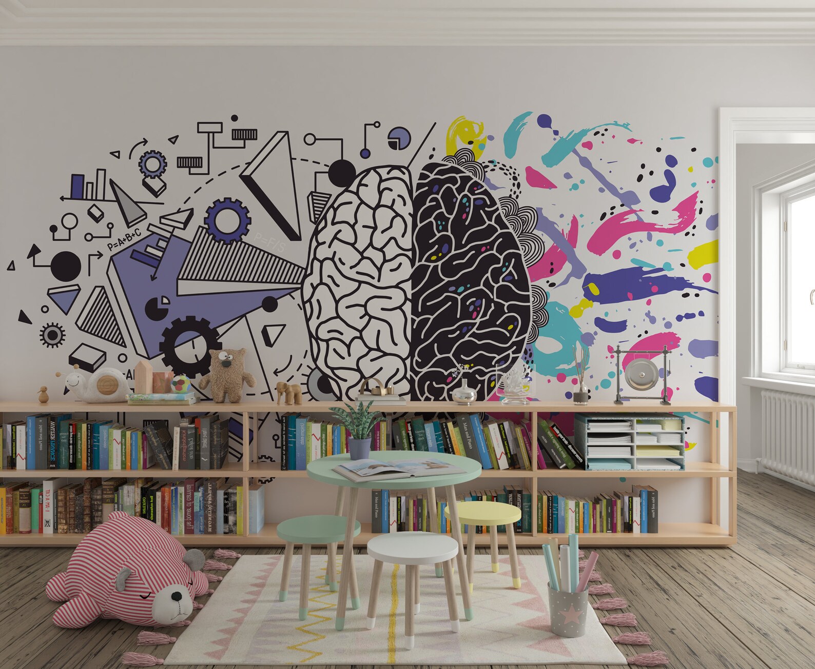 Graffiti Brain Wall Mural: Abstract Cubism Art, School Decor, Brain ...