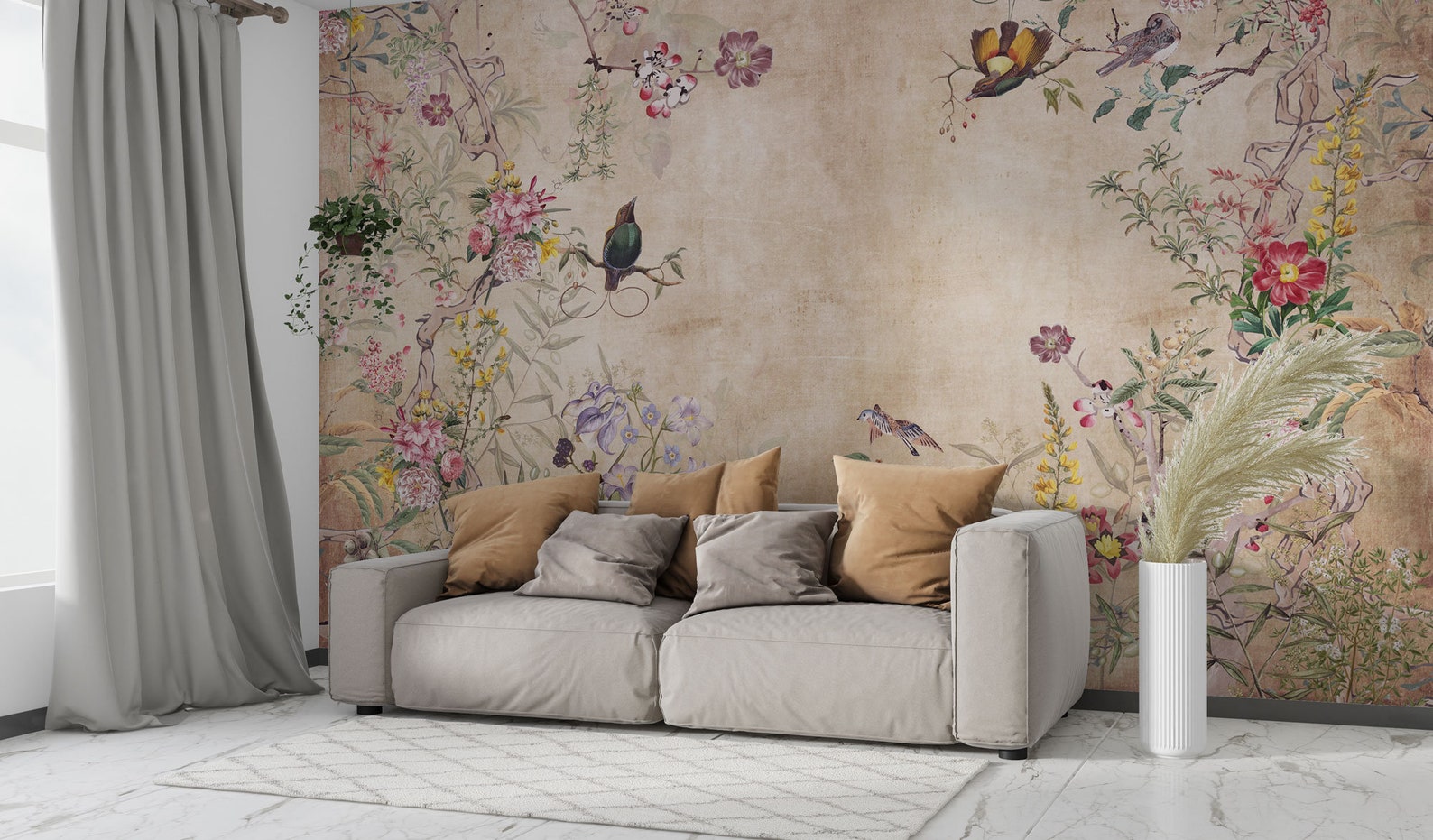 Chinoiserie Wallpaper Peony Blossom Wall Mural Peel and Stick, Spring ...