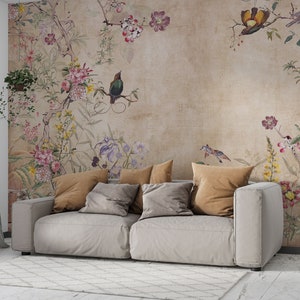 Chinoiserie Wallpaper Peony Blossom Wall Mural Peel and Stick, Spring ...