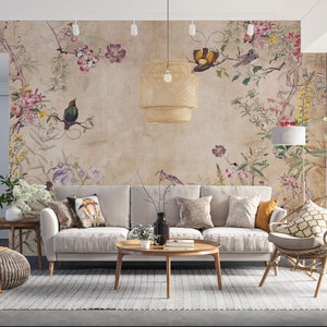 Chinoiserie Wallpaper Peony Blossom Wall Mural Peel and Stick, Spring ...