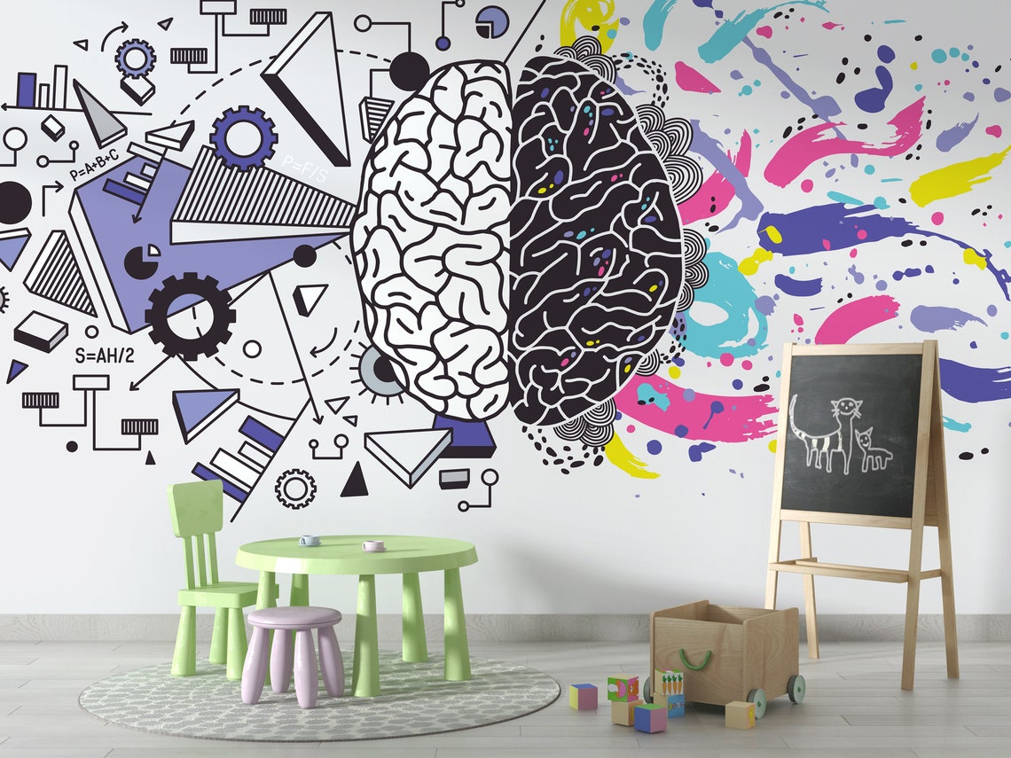 Graffiti Brain Wall Mural: Abstract Cubism Art, School Decor, Brain ...