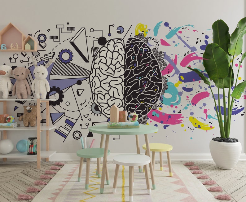 Graffiti Brain Wall Mural: Abstract Cubism Art, School Decor, Brain ...