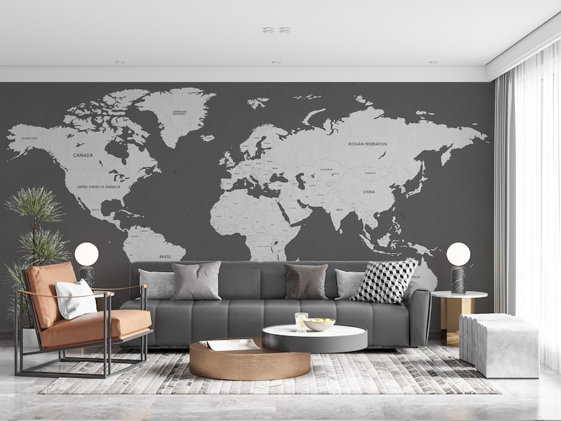 Custom Size Sketch Design World Map Wall Mural Office Wall - Etsy