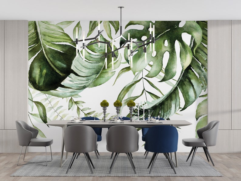 Tropical Plants Wallpaper Big Leaf Wall Mural Tropical Peel - Etsy