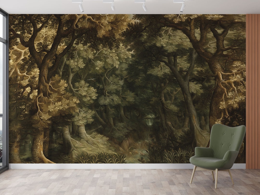 Vintage Looking Forest Lanscape Murals, Trees Wallpaper, Vintage Forest ...
