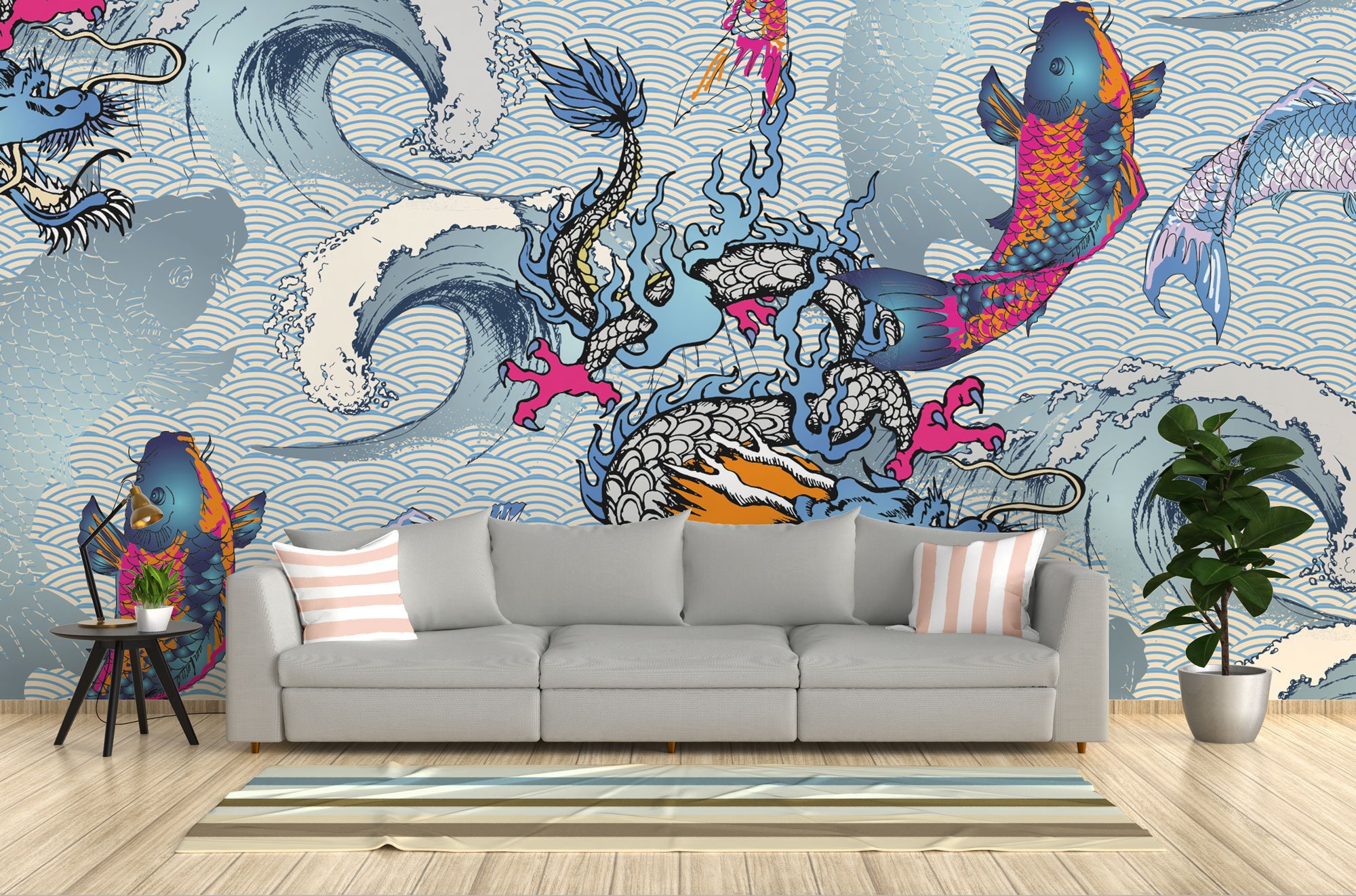 Koi Fish Wallpaper Koi Fish Wall Art Peel and Stick Mural - Etsy Australia