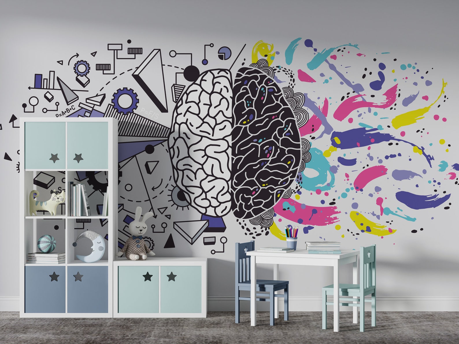 Graffiti Brain Wall Mural: Abstract Cubism Art, School Decor, Brain ...
