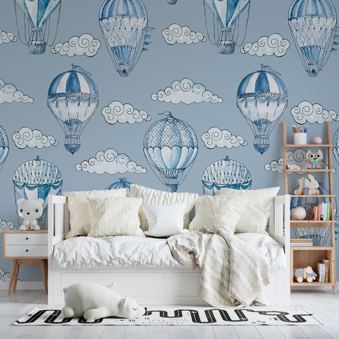 Hot Air Balloons Murals, Vintage Look Wallpaper, Ballons Child Room ...