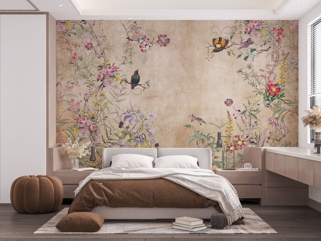 Chinoiserie Wallpaper Peony Blossom Wall Mural Peel and Stick, Spring ...