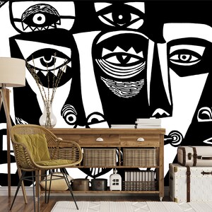 Black White Wall Murals, Surrealism Mural, Easy Removable Living Room ...