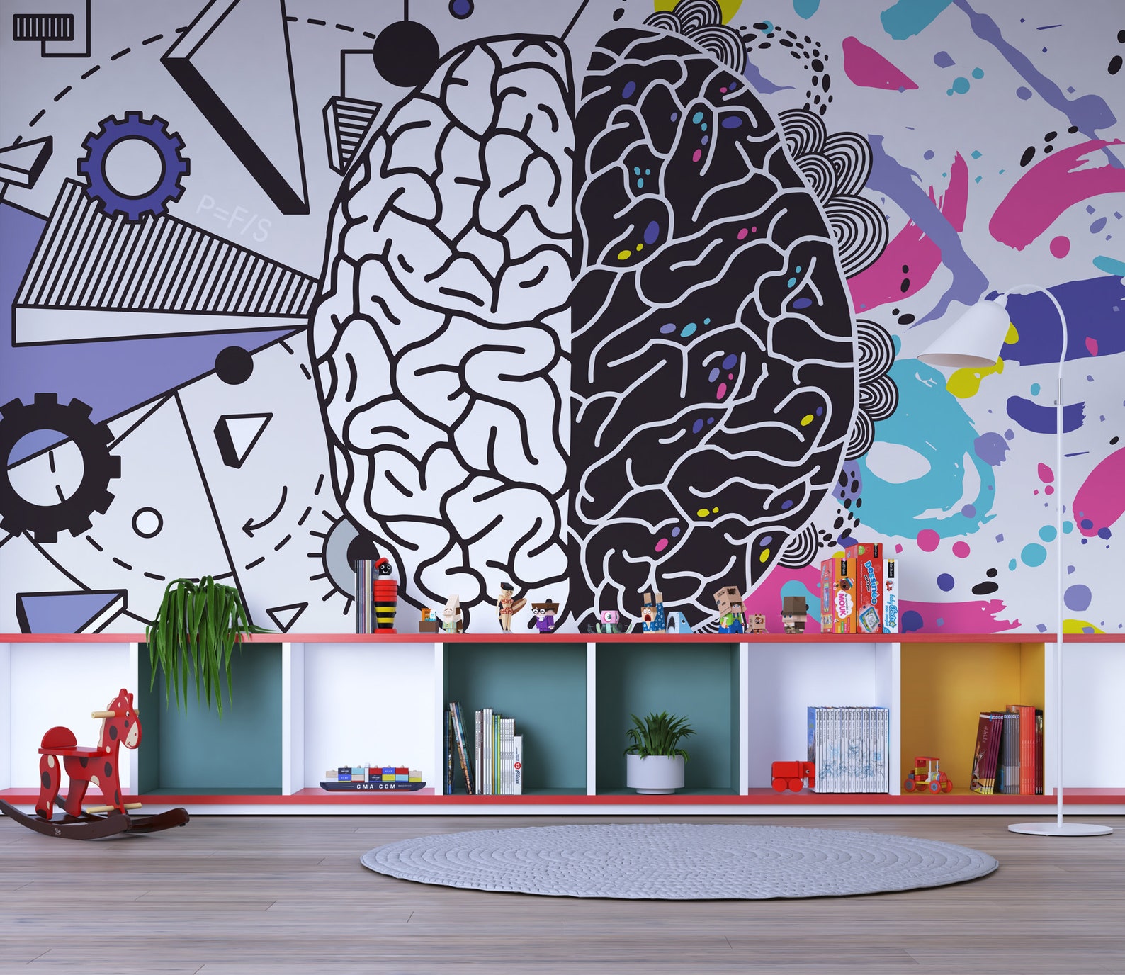 Graffiti Brain Wall Mural: Abstract Cubism Art, School Decor, Brain ...