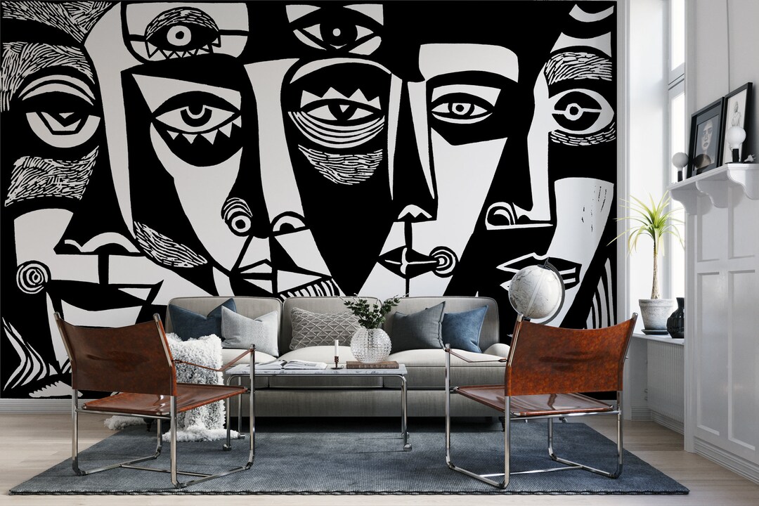 Black White Wall Murals, Surrealism Mural, Easy Removable Living Room ...
