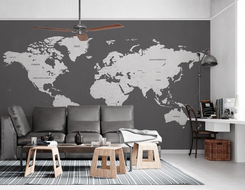 Custom Size Sketch Design World Map Wall Mural Office Wall - Etsy