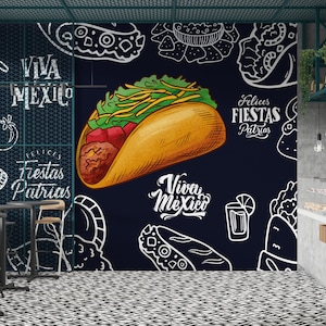 Customizable Mexico Kitchen Mural, Fast Food Wall Mural, Spices Wall ...