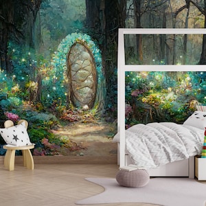 Magical Forest Wall Mural / Enchanting Bridge / Fairy Paradise / Bright ...