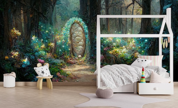 Magical Forest Wall Mural / Enchanting Bridge / Fairy Paradise / Bright ...