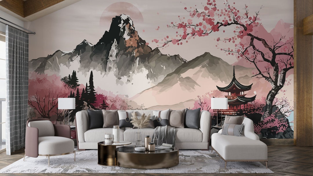 Chinoiserie Wallpaper, Asian Landscape Wall Mural, Asian Style Wall ...