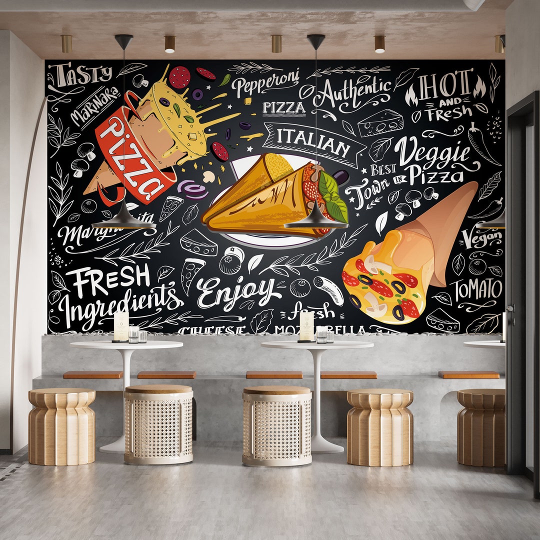 Cone Pizza Murals, Custom Sizes Fast Food Wall Mural, Restaurant Wall ...