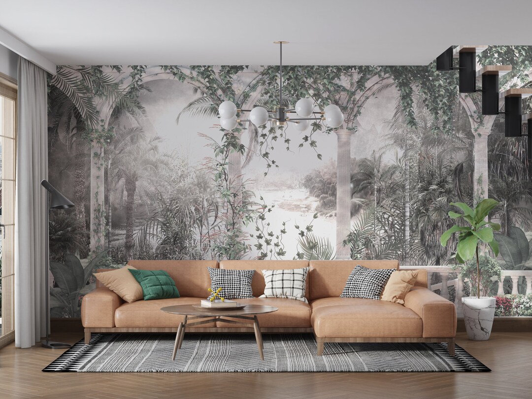 Vintage Looking Lanscape Murals, Ancient Columns Mural, Vintage Forest ...