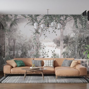 Vintage Looking Lanscape Murals, Ancient Columns Mural, Vintage Forest ...