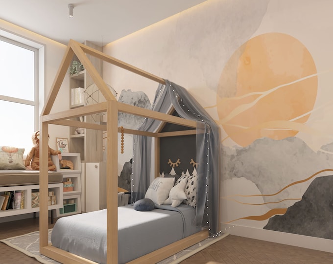 Boho Sun and Rays Mural | Removable Self Adhesive Sunset Mural | Home ...