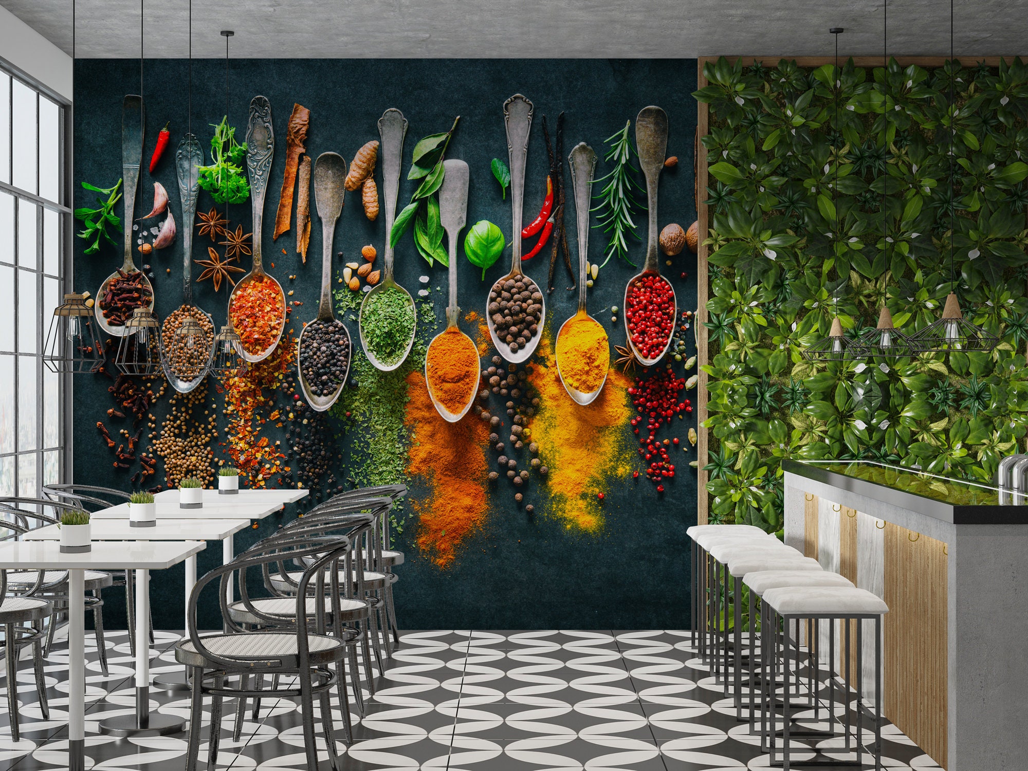 Customizable Kitchen Mural, Fast Food Wall Mural, Spices Wall Poster ...