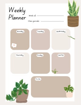Plant Boho Teacher Weekly Planner - Etsy