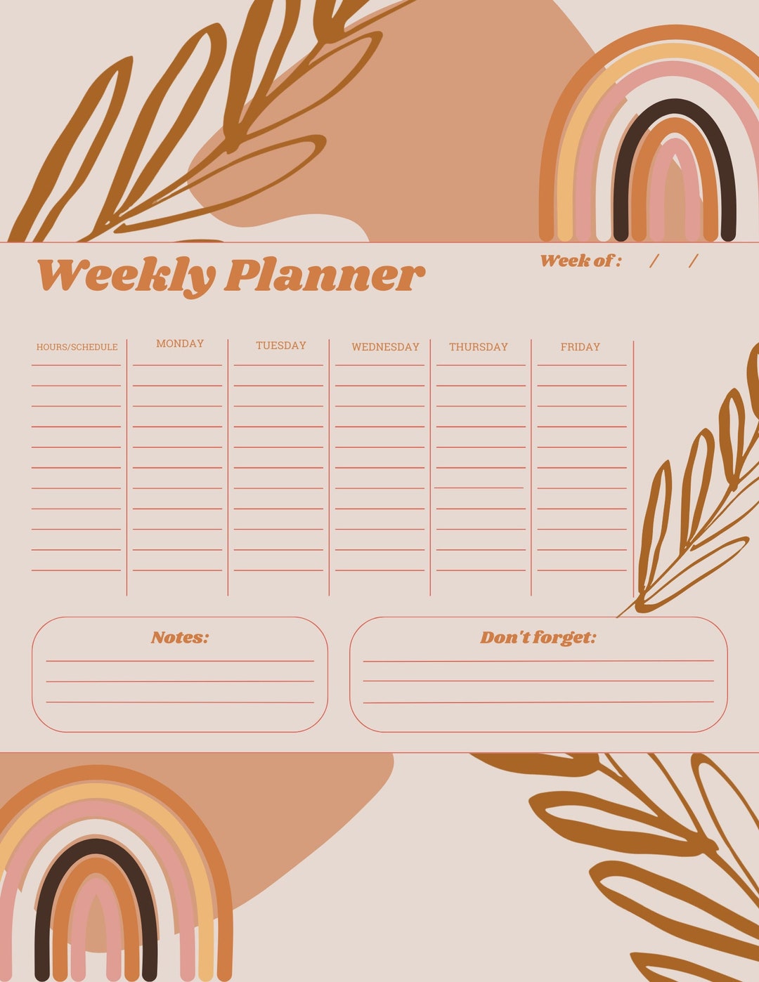 Tan Boho Rainbow Teacher Weekly Planner - Etsy