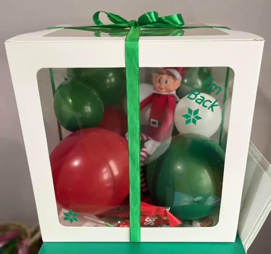 Complete Elf Delivery Box Personalized Clear Box Balloons W/ TREE ...