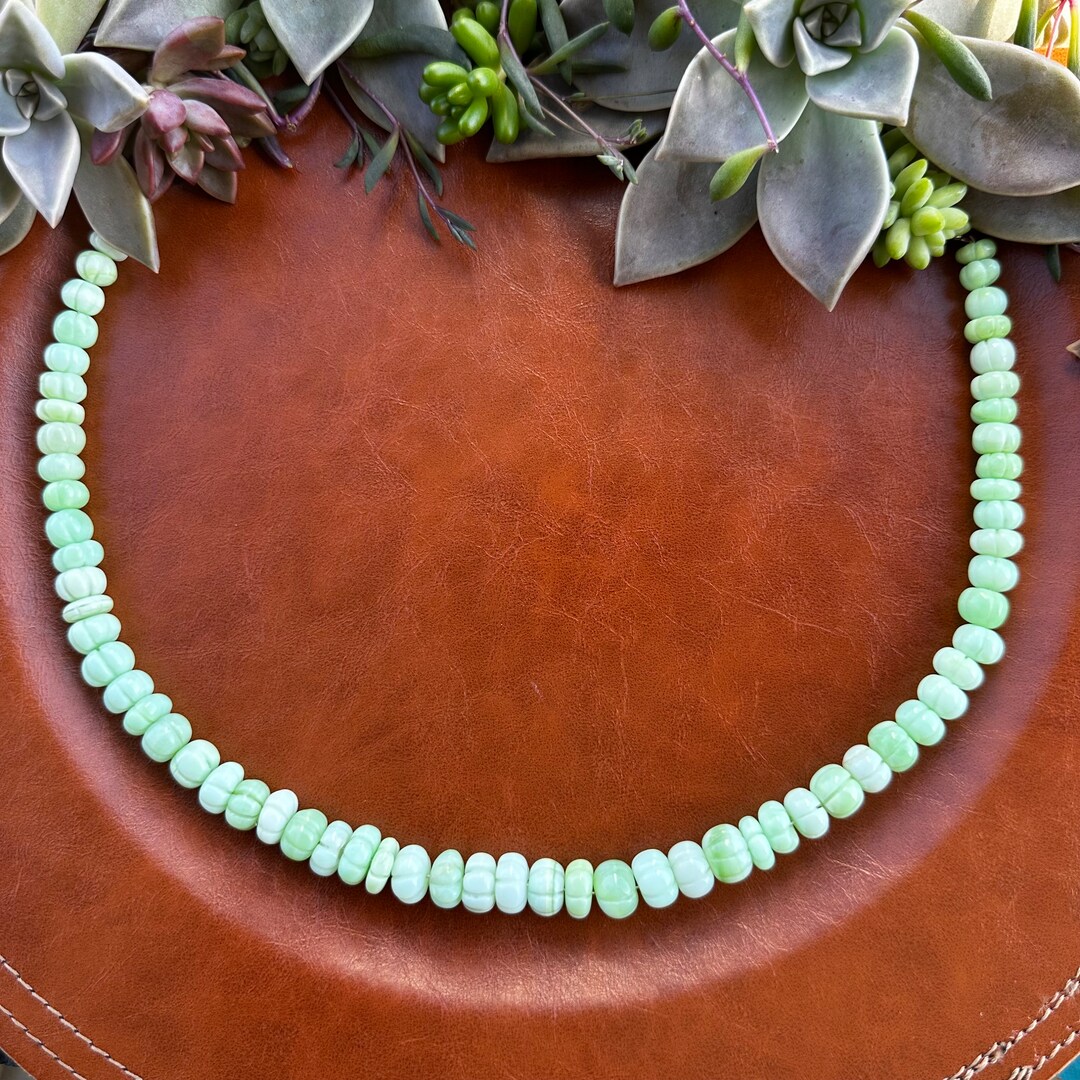 Parrot Green Melon Shaped Opal Candy Necklace, Hand Carved Gemstone ...