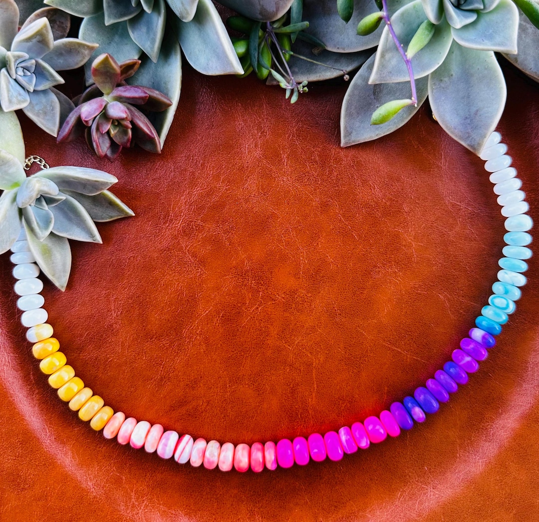 Multi Colored Boho Opal Candy Necklace - Bright Rondelle Gemstone ...