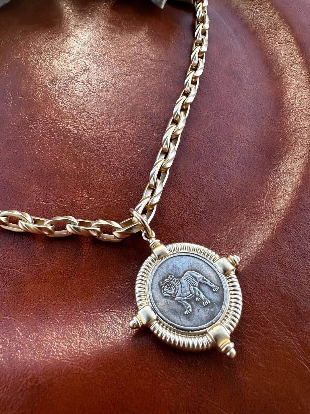 Gold Bulldog Coin Necklace College Bulldog Mascot Jewelry - Etsy
