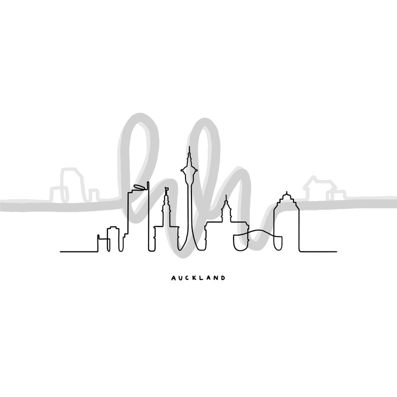 Auckland City Printable Single Line Skyline Art Print. New Zealand ...