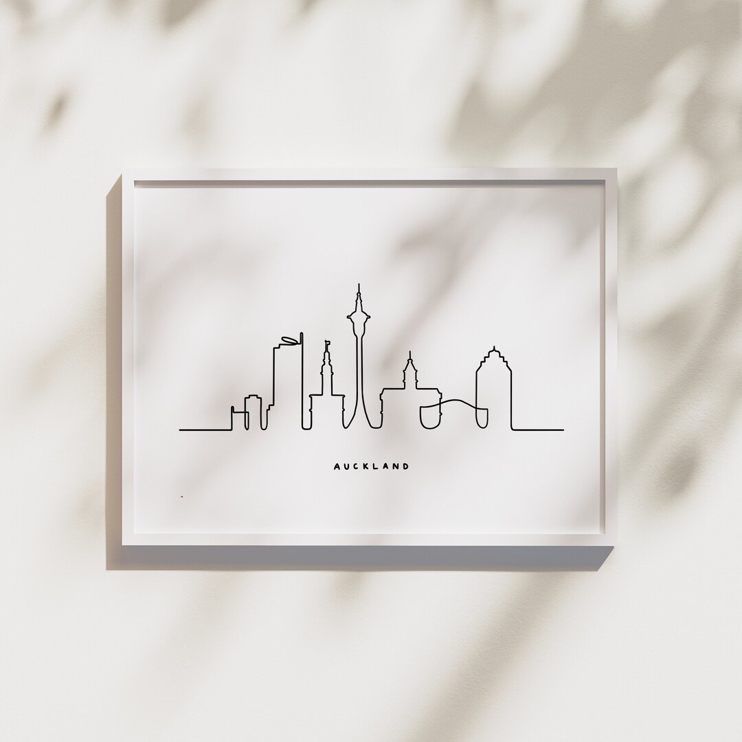 Auckland City Printable Single Line Skyline Art Print. New Zealand ...