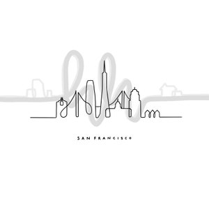 San Francisco Printable Single Line City Skyline Art Print. USA Artwork ...