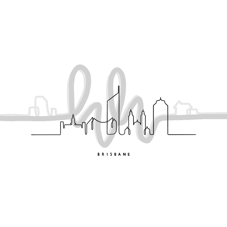 Brisbane Australia Printable Single Line City Skyline Art Print ...