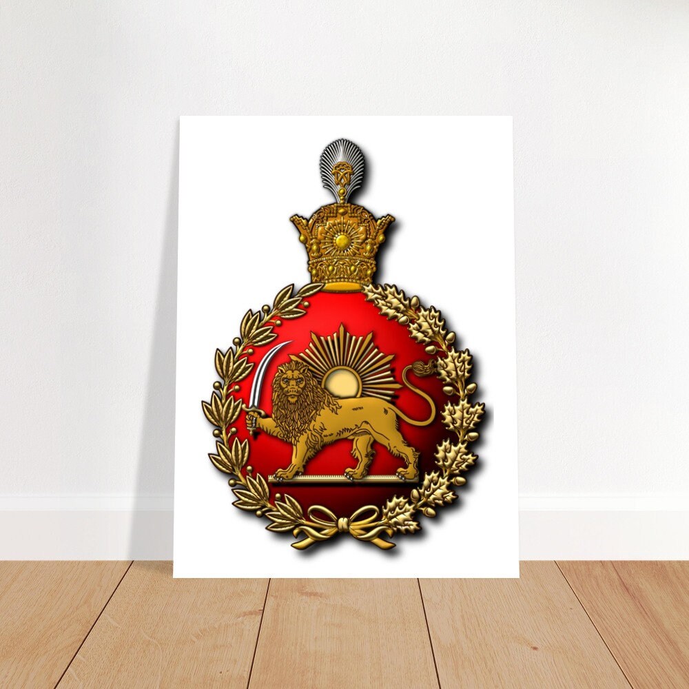 Persian Imperial Coat of Arms of Pahlavi Lion & Sun Crown Premium Matte ...