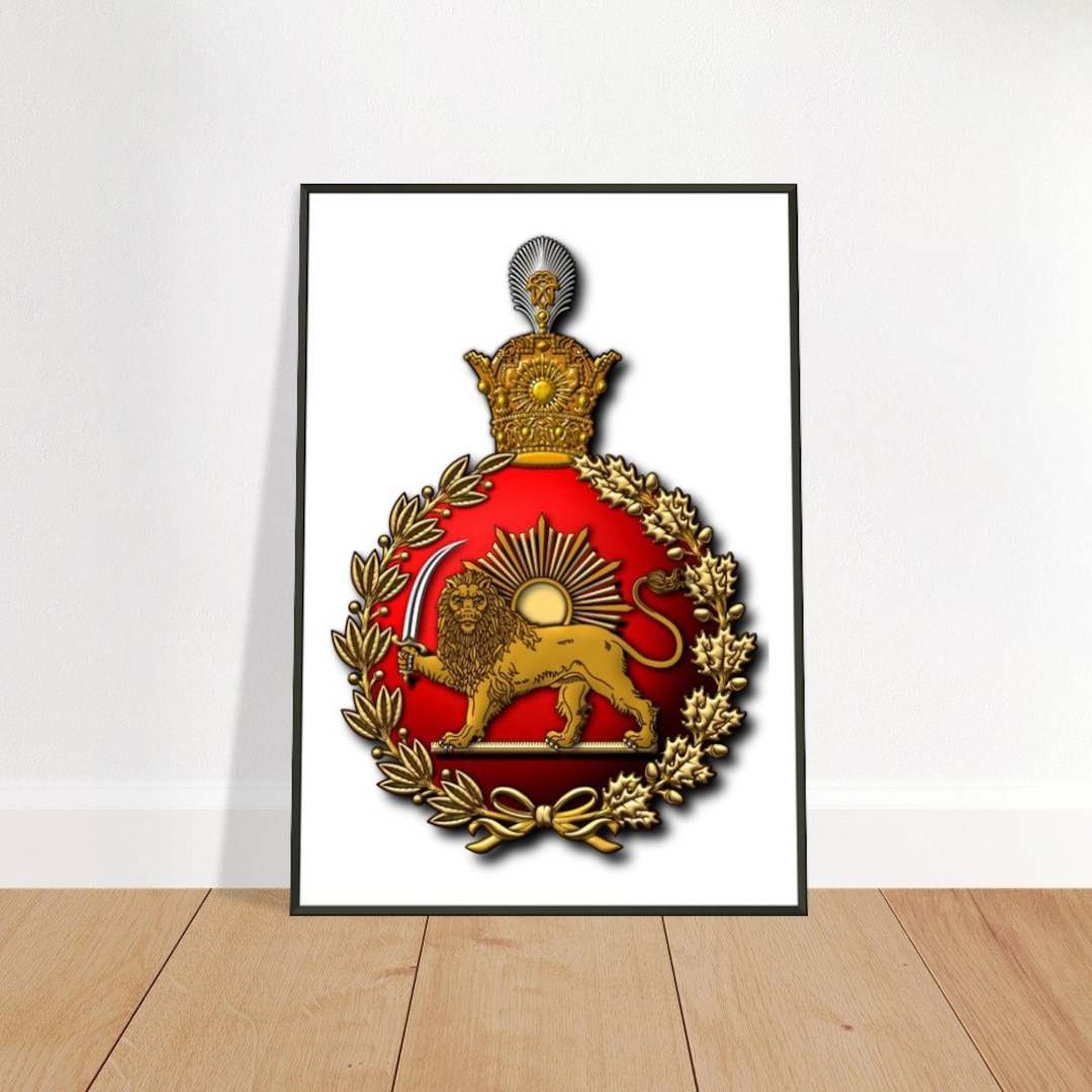 Persian Imperial Coat of Arms of Pahlavi Lion & Sun Crown Premium Matte ...