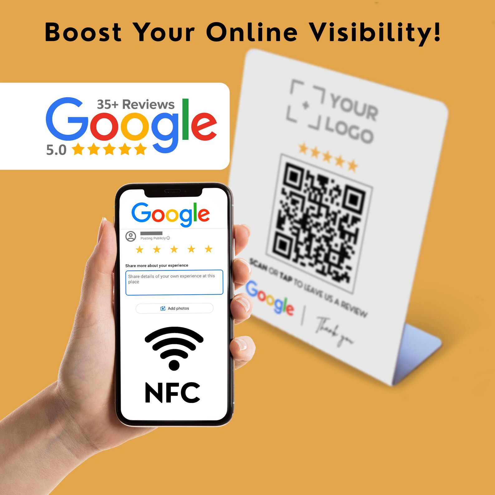 NFC Google Review Stand Business Review Link or Social Media QR Code Salon Sign Hairdressers ...
