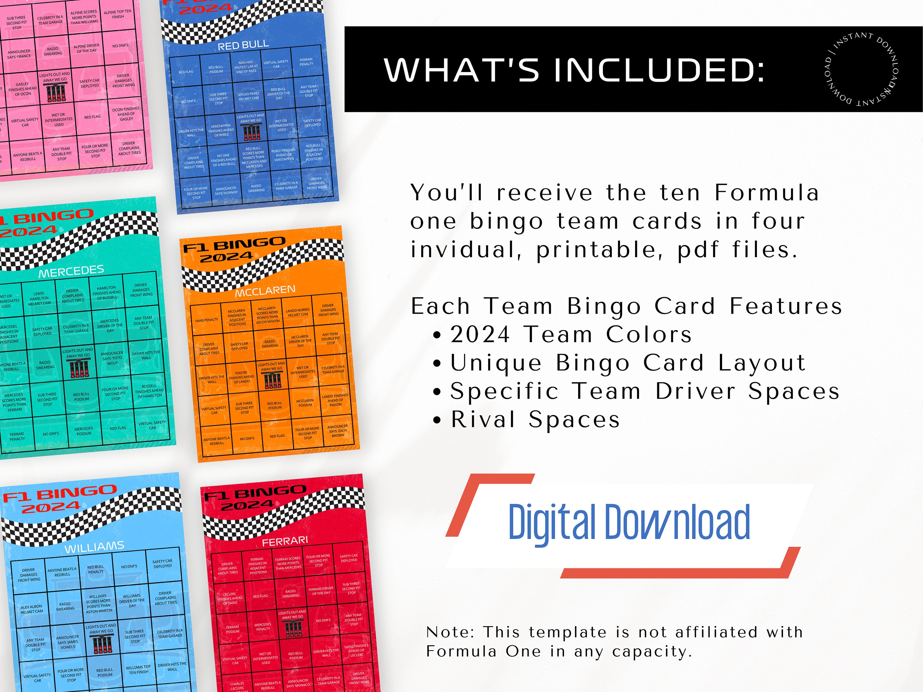 Formula 1 Grand Prix Team Bingo Cards - Digital Download, Interactive ...