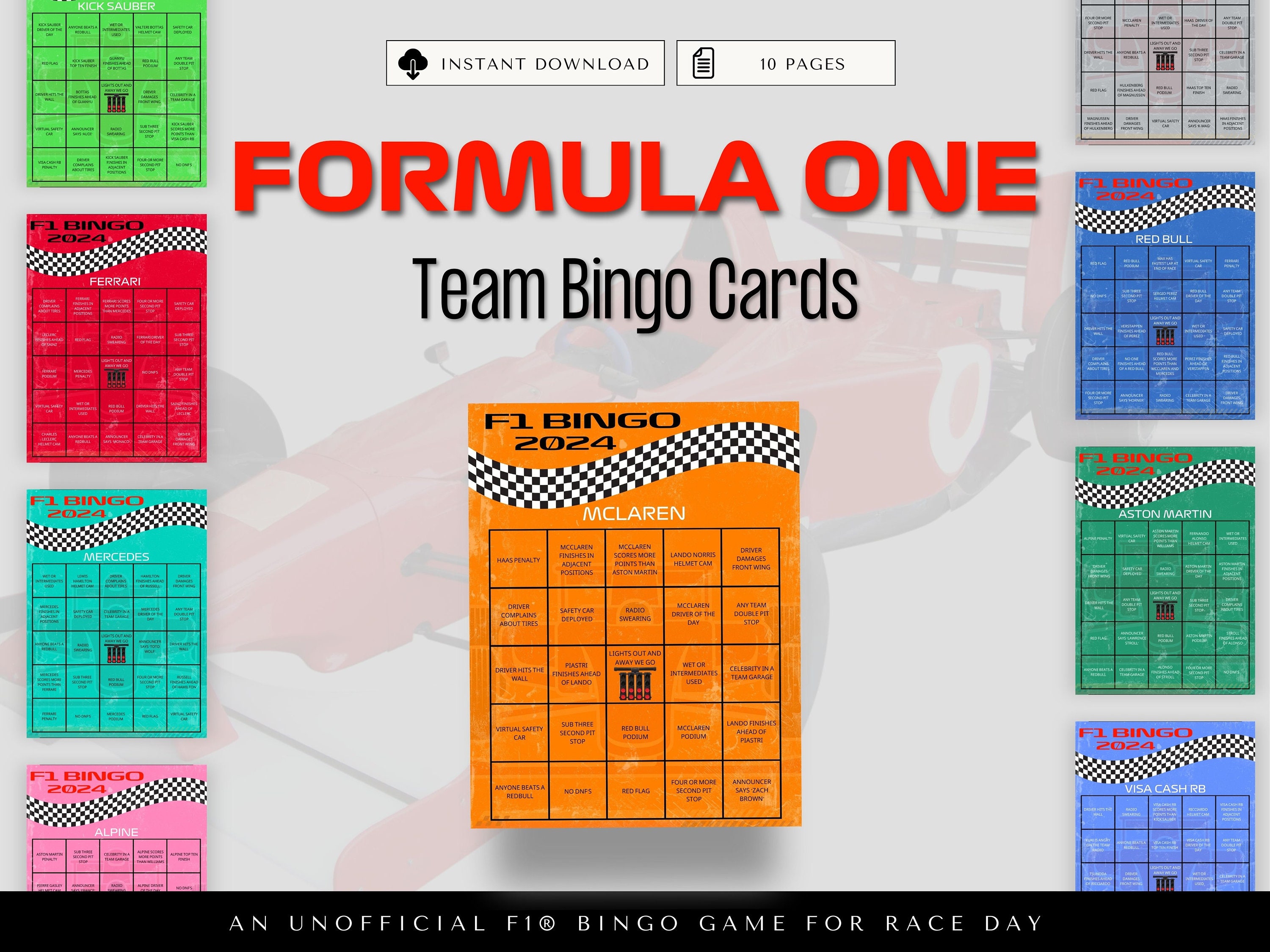 Formula 1 Grand Prix Team Bingo Cards - Digital Download, Interactive ...