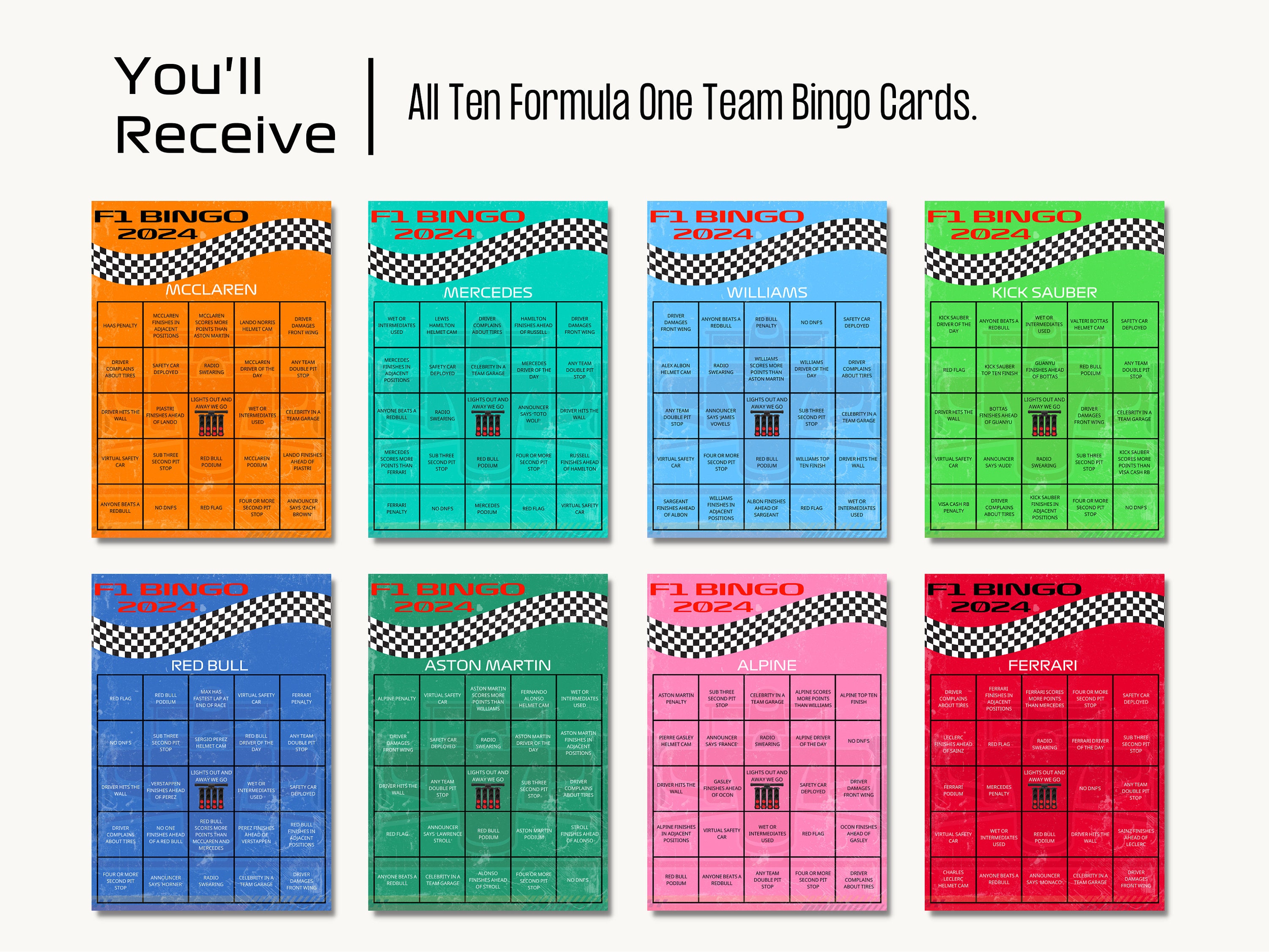 Formula 1 Grand Prix Team Bingo Cards Digital Download, Interactive F1 ...