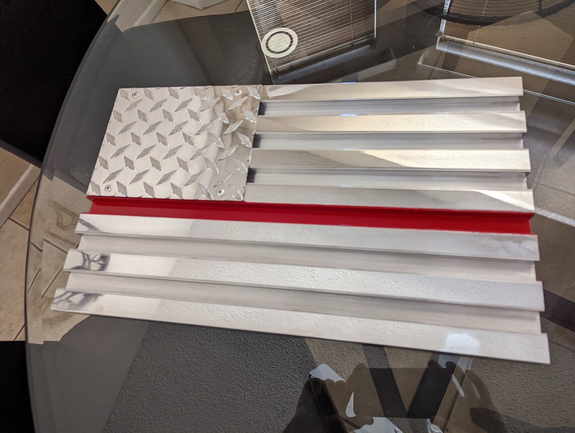 Aluminum American Flag Mirror Polished Aluminum Flag Thin Red Line Thin ...