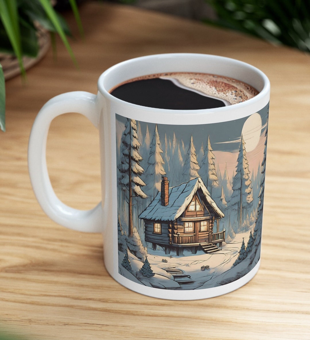 Winter Cabin Ceramic Mug Cozy Cabin Coffee Cup Forest Cabin Winter Snow ...
