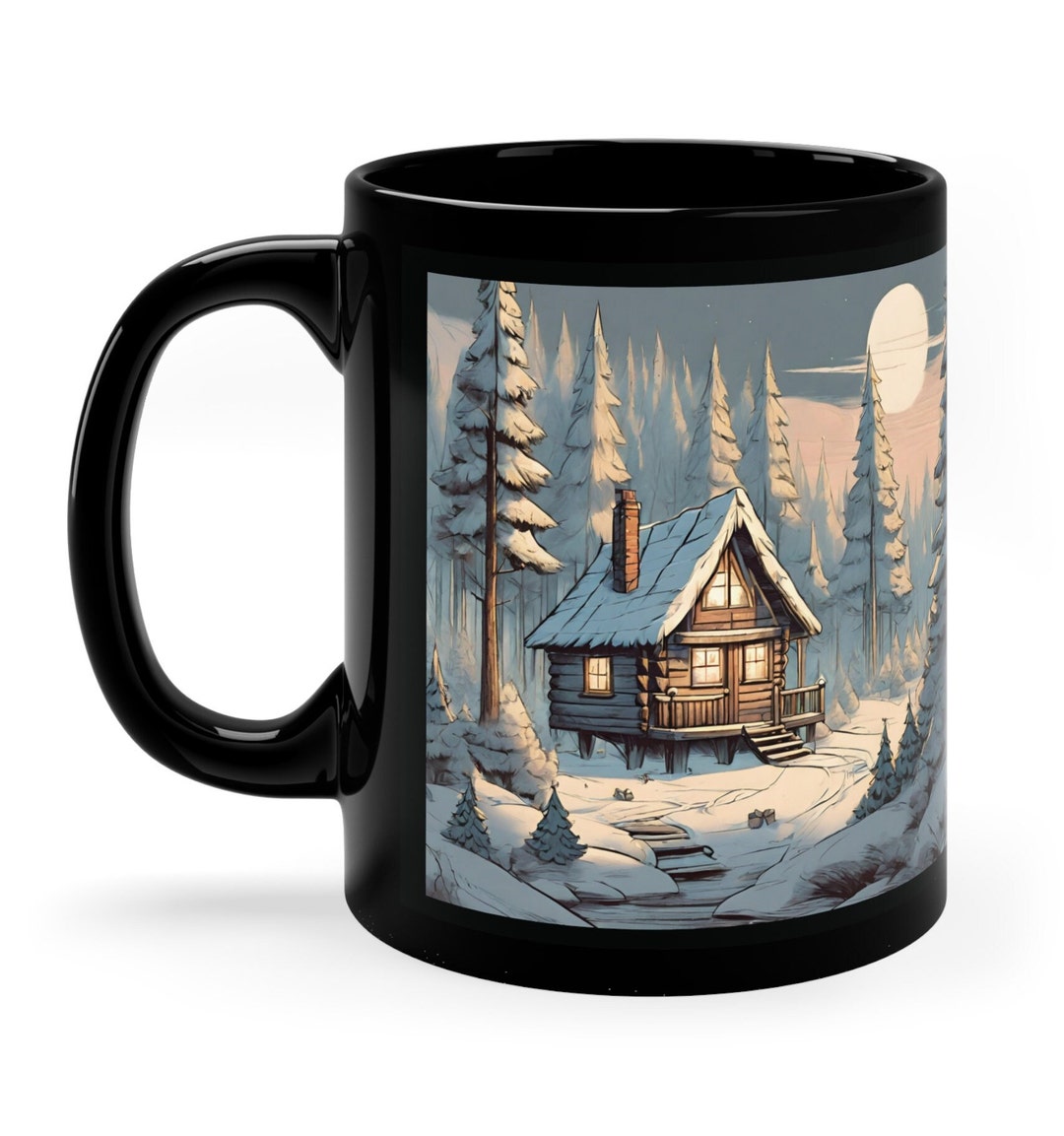 Cozy Winter Cabins Coffee Cup Forest Cabin Snow Coffee Mug Ceramic Mug ...