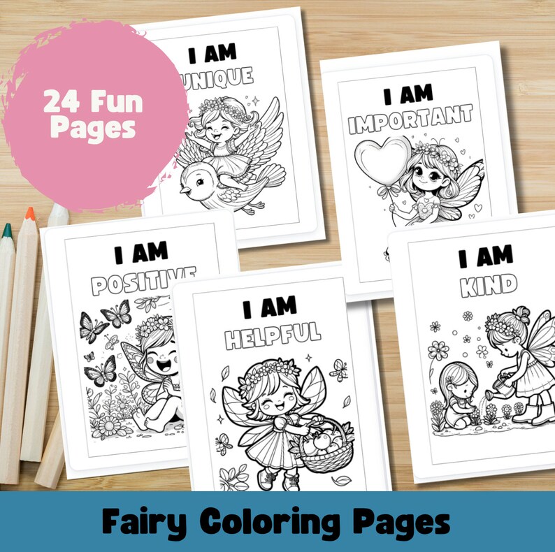 Fairy Coloring Pages Kids Positive Affirmation - Digital Download ...