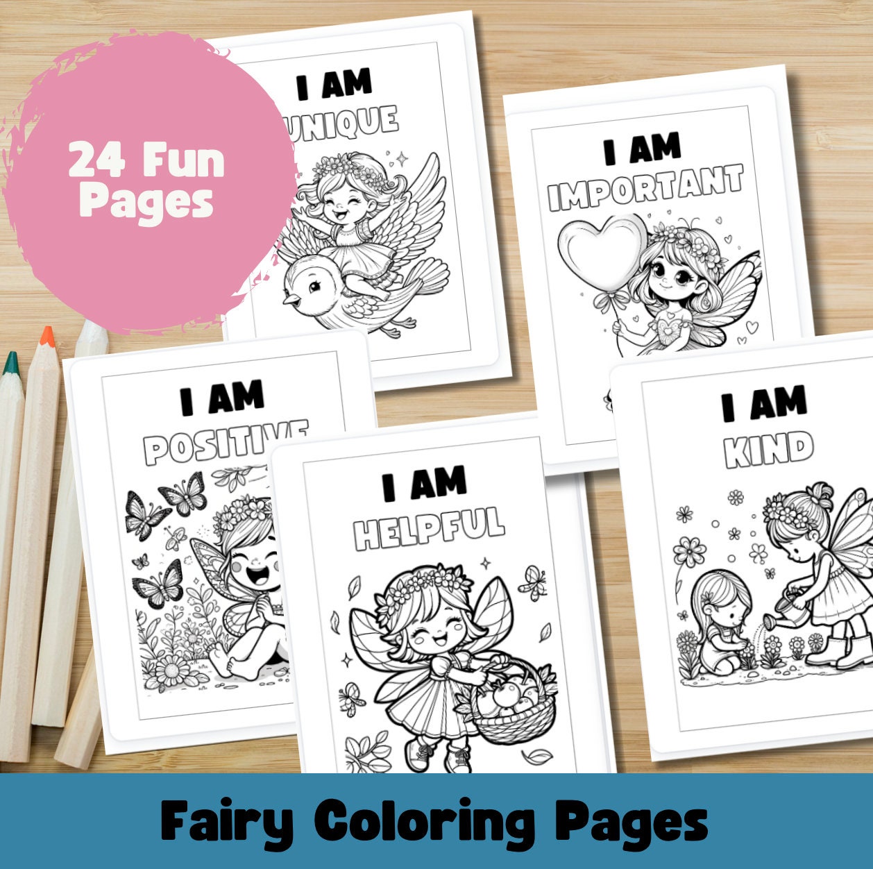 Fairy Coloring Pages Kids Positive Affirmation - Digital Download ...