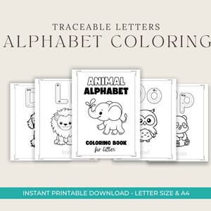 Kids' Alphabet Animal Coloring Book Digital Download Traceable Letters ...