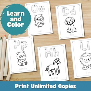 Kids' Alphabet Animal Coloring Book Digital Download Traceable Letters ...