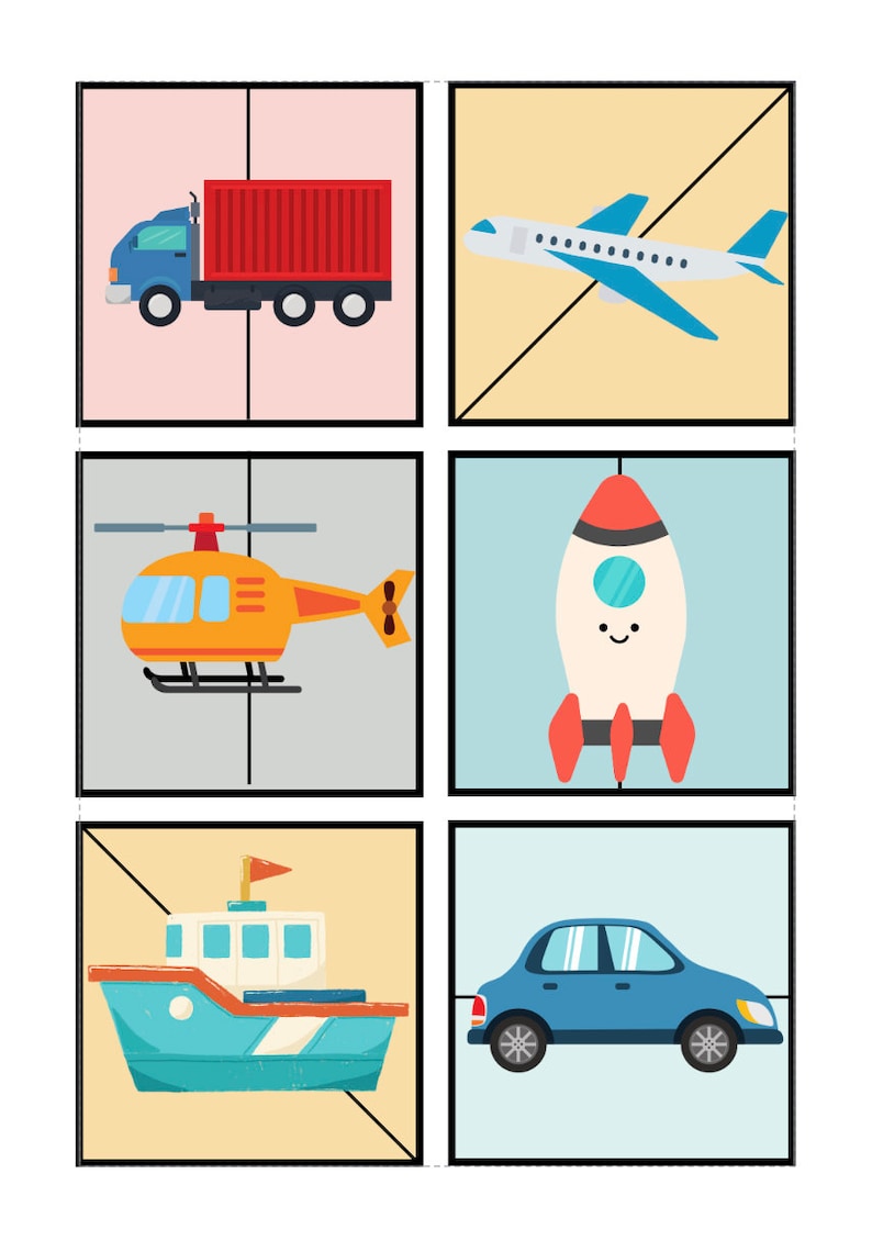 Toddler to Pre-k Matching Puzzle Game Cars Trains Educational Printable ...